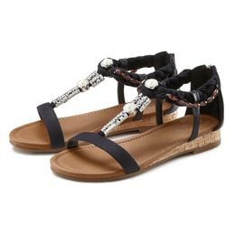 Lascana Damen Lascana Sandale &raquo;Sommerschuh&laquo; Sandalette, Sommerschuh mit Schmuckelementen VEGAN schwarz 36