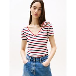 Tommy Jeans Damen T-Shirt &raquo;TJW SLIM ESSENTIAL RIB V SS&laquo; mit gerippter Struktur wei&szlig; XL (42)
