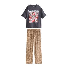 next Pyjama 'Rolling Stones' Damen Gr&ouml;&szlig;e XL beige / braun / grau / wei&szlig; Winterkleid
