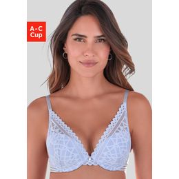 Push-up-BH s.Oliver "Milene", Damen, Gr. 70, Cup B, eisblau, Spitze, Obermaterial: 60% Polyamid, 35% Polyester, 5% Elasthan, BHs Push-up-BH, im edlen High-Apex Look mit graphischer Jacquardspitze, sexy Dessous