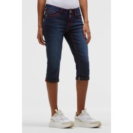 Regular-fit-Jeans SOCCX, Damen, Gr. 31, Kurz, blau, Denim/Jeans, Material: 72% Baumwolle, 27% Polyester, 1% Elasthan, Zusatz: Enth&auml;lt nichttextile Teile tierischen Ursprungs (Badge), Abriebeffekte, regular fit, Jeans, mit breiten N&auml;hten