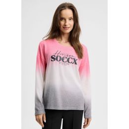 Rundhalspullover SOCCX, Damen, Gr. XL, neon rose, fresh grau, Strick, Material: 53% Viskose, 43% Polyester, 4% Elasthan, bedruckt, regular fit normal, Rundhals, eingesetzt gerader Abschluss, Pullover Rundhalspullover, mit Farbverlauf