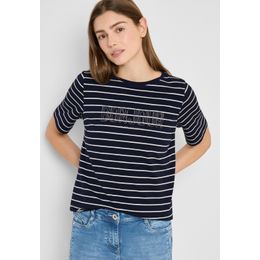 Print-Shirt Cecil, Damen, Gr. S (38), universal blau, Web, 95% Baumwolle, 5% Elasthan, gestreift, comfort fit normal, U-Boot-Ausschnitt, abgesteppt, Shirts, mit U-Boot-Ausschnitt