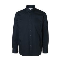 Langarmhemd Selected "SLHSLIMPERFORMANCE SHIRT LS D", Herren, Gr. M, N-Gr, schwarz (sky captain), Web, Obermaterial: 60% Baumwolle, 35% Polyester, 5% Elasthan, unifarben, slim fit normal, 2-Knopf-Manschette, Hemden