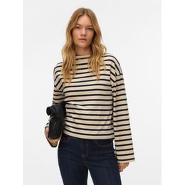 V&eacute;ro Moda Langarmshirt VERO MODA "VMURENA LS OVERSIZED FUNNEL NECK TOP JRS", Damen, Gr. M, birch stripes:schwarz, Jersey, Obermaterial: 100% Baumwolle, gestreift, loose fit kurz, Shirts Langarmshirt, mit Trompeten&auml;rmeln