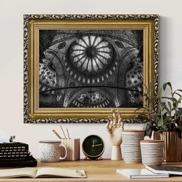 Bilderwelten Bild mit Barockrahmen Antik Spirituell Motiv Barock schwarz weiss - Die Kuppeln der blauen Moschee - Architektur Wohnzimmer Schlafzimmer