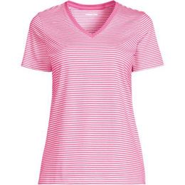 LANDS' END Supima Kurzarm-Shirt mit V-Ausschnitt, Damen,  Pink, Baumwolle, by Lands' End