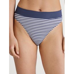 High-Waist-Slip Calida "Elastic", Damen, Gr. XS (36/38), blau (cobalt blau print), Single Jersey, Obermaterial: 94% Baumwolle, 6% Elasthan, gemustert, k&ouml;rpernah, Unterhosen High-Waist-Slip, breiter Softbund, elastisch, Single Jersey, atmungsaktiv, weich