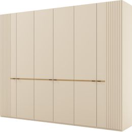 Kleiderschrank Musterring "Isabelle", beige (champagner, dekor), B:295,2cm H:216cm T:58cm, Hartfaserplatte, Holzwerkstoff, Schr&auml;nke, Kleiderschrank, Lamellen in Korpusfarbe, Griffe in schwarz, versch. Gr&ouml;&szlig;en und Farben