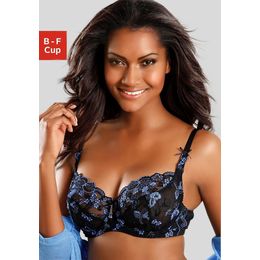 B&uuml;gel-BH Lascana, Damen, Gr. 105, Cup F, blau (blau, schwarz), Spitze, Obermaterial: 60% Polyamid, 20% Elasthan, 20% Polyester, BHs B&uuml;gel-BH, mit transparenter Stickerei-Spitze, Dessous