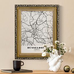 Gerahmtes Leinwandbild Stadtplan D&uuml;sseldorf - Klassik