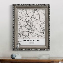 Bilderwelten Bild mit Barockrahmen Antik Weltkarte modern Barock schwarz weiss - Stadtplan D&uuml;sseldorf - Klassik - Karten Jugendzimmer