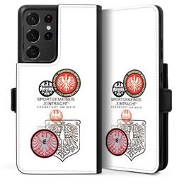 DeinDesign Galaxy S21 Ultra 5G Handy Klapph&uuml;lle Handyh&uuml;lle aus Kunst Leder schwarz Flip Case Retro Eintracht Frankfurt Official Licensed Product Sideflip mit 