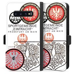 DeinDesign Galaxy S10 Plus Handy Klapph&uuml;lle Handyh&uuml;lle aus Kunst Leder schwarz Flip Case Retro Eintracht Frankfurt Official Licensed Product Sideflip mit Lasche