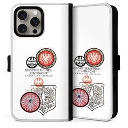 DeinDesign iPhone 16 Pro Handy Klapph&uuml;lle Handyh&uuml;lle aus Kunst Leder schwarz Flip Case Retro Eintracht Frankfurt Official Licensed Product Sideflip mit Lasche
