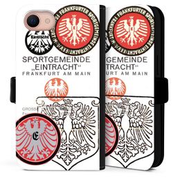 DeinDesign iPhone 16e Handy Klapph&uuml;lle Handyh&uuml;lle aus Kunst Leder schwarz Flip Case Retro Eintracht Frankfurt Official Licensed Product Sideflip mit Lasche