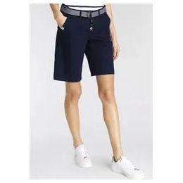 Chinoshorts DELMAO, Damen, Gr. 36, N-Gr, blau (marine), Web, Obermaterial: 98% Baumwolle, 2% Elasthan, gestreift, unifarben, A-Linie kniefrei, Hosen Chinoshorts, zum Krempeln, mit passendem G&uuml;rtel
