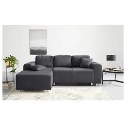 Ecksofa Home Affaire "Gy&ouml;r", grau, B:235cm H:88cm T:160cm, 100% Polyester, Sofas, Ecksofa, L-Form, wahlweise mit Bettfunktion und Bettkasten incl. 2 Zierkissen