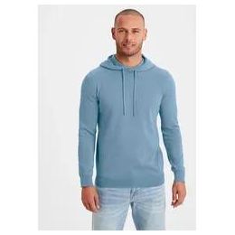 H.I.S. Hoodie H.I.S "Strickpullover mit Kapuze", Herren, Gr. L (52/54), blau (blau, meliert), Feinstrick, Obermaterial: 60% Baumwolle, 40% Polyester, unifarben, regular fit normal, Rundhals, Strickb&uuml;ndchen, Sweatshirts Hoodie, Feinstrick aus pflegeleichter Baumwollmischung