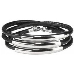 Wickelarmband Firetti "schwarzes Armband zum Wickeln mit Naht und 3 Metallelementen", silber (schwarz, silberfarben), Armb&auml;nder, Damen, 68cm, Materialmix Polyurethan, Materialmix, Polyurethan, Wickelarmband