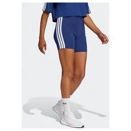 Trainingstights Adidas SPORTSWEAR "ESSENTIALS 3-STREIFEN HIGH WAISTED KURZE LEGGINGS", Damen, Gr. M, N-Gr, blau (dunkelblau, wei&szlig;, normal, gr.), Obermaterial: 90% Baumwolle, 10% Elasthan, Hosen, kurze Leggings, mittelhoher Bund, flacher, elastischer Bund