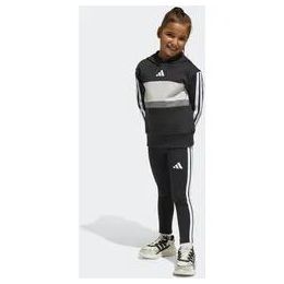 Trainingsanzug Adidas SPORTSWEAR "SEASONAL ESSENTIALS TIBERIO 3-STREIFEN KIDS LEGGINGS-SET", Jungen, Gr. 128, schwarz-wei&szlig; (schwarz, wei&szlig;, grau two), Obermaterial: 70% Baumwolle, 30% Polyester, Sportanz&uuml;ge Trainingsanzug