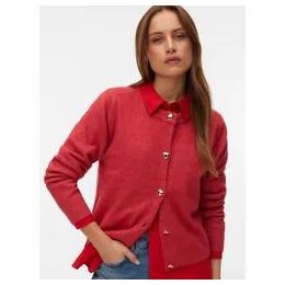 V&eacute;ro Moda Strickjacke VERO MODA "VMFIONA LS SHORT BUTTON CARDIGAN GA BOO", Herren, Gr. M, holly berry detail:melange with gold heart button, Strick, Obermaterial: 65% Polyester, 28% Polyacryl, 5% Wolle, 2% Elasthan, meliert, regular fit normal, Rundhals, Rippb&uuml;ndchen, Strickjacken Strickjacke, mit Wolle und Stretch