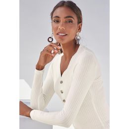 Lascana Damen Langarmshirt, creme, Gr&ouml;&szlig;e 32/34