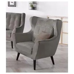 Ohrensessel Home Affaire "Hemmink, Sessel, Loungesessel", grau (grau, hellgrau), B:90cm H:107cm T:94cm, Struktur (94% Polyester, 6% Polyacryl);Samtvelours (100% Polyester);Luxus-Microfaser (100% Polyester), Sessel, Ohrensessel, mit Knopfheftung
