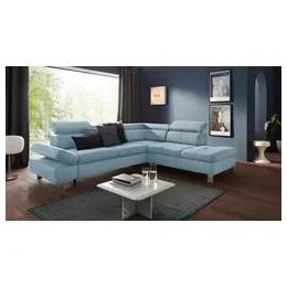 Ecksofa exxpo - SOFA FASHION "Fiji, L-Form", blau, B:272cm H:98cm T:232cm, Luxus-Kunstleder;Webstoff (100% Polyester);Webvelours (100% Polyester), Sofas, Ecksofa, mit Kopf- bzw. R&uuml;ckenverstellung, wahlweise mit Bettfunktion