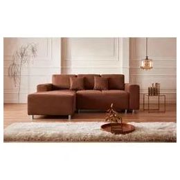 Ecksofa Home Affaire "Gy&ouml;r", braun (cognac), B:235cm H:88cm T:160cm, Microfaser (100% Polyester);Luxus-Microfaser Lederoptik (100% Polyester);Struktur (100% Polyester);Samtoptik (100% Polyester);Struktur weich (100% Polyester), Sofas, Ecksofa, L-Form, wahlweise mit Bettfunktion und Bettkasten incl. 2 Zierkissen
