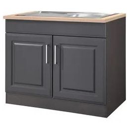 Sp&uuml;lenschrank KOCHSTATION "KS-Stockholm", grau (grau, grafit), B:100cm H:85cm T:60cm, Holzwerkstoff, MDF, Schr&auml;nke, Sp&uuml;lenschrank, hochwertige MDF-Fronten