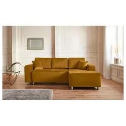 Ecksofa Home Affaire "Gy&ouml;r", gold (goldfarben), B:235cm H:88cm T:160cm, Microfaser (100% Polyester);Luxus-Microfaser Lederoptik (100% Polyester);Struktur (100% Polyester);Samtoptik (100% Polyester);Struktur weich (100% Polyester), Sofas, Ecksofa, L-Form, wahlweise mit Bettfunktion und Bettkasten incl. 2 Zierkissen