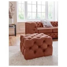 Polsterhocker Home Affaire "Kalina", braun (cognac), B:65cm H:42cm T:55cm, Struktur (100% Polyester);Samtoptik (100% Polyester);NaturlEDER (100% Leder), Hocker, Polsterhocker, mit klassischer Chesterfield-Knopfheftung, passend zur Serie "Kalina"