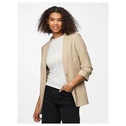 Blusenblazer Pieces "PCBOSELLA 3/4 BLAZER NOOS", Damen, Gr. M, wei&szlig; (wei&szlig; pepper), Web, Obermaterial: 79% Polyester, 16% Viskose, 5% Elasthan, unifarben, slim fit h&uuml;ftbedeckend, Blazer Blusenblazer, Materialmix, regular fit