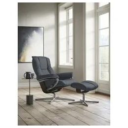 Relaxsessel stressless "Mayfair", blau (atlantic blau batick), B:83cm H:102cm T:74cm, Leder BATICK: BATICK ist ein leicht korrigiertes, durchgef&auml;rbtes und genarbtes M&ouml;belleder, bei dem die meisten Unebenheiten und Spuren in der Regel entfernt wurden., Sessel, Relaxsessel, mit Hocker, mit Cross Base, Gr&ouml;&szlig;e S, M & L, Holzakzent Wenge