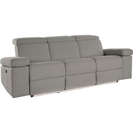 3-Sitzer Home Affaire "Kilado", grau, B:229cm H:98cm T:99cm, Struktur fein (95% Polyester 5%Nylon), Sofas, 3-Sitzer, mit 2x Relaxfunktion, verstellbarer Armlehne, Kopfteilverstellung