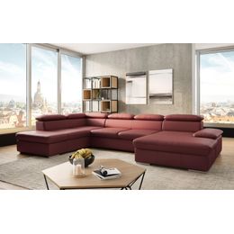 Sit & More Wohnlandschaft SIT & MORE "Valantine U-Form, B: 349 cm", rot (merlot), B:349cm H:73cm T:226cm, NaturLEDER;Spannstoff, Sofas, Wohnlandschaft, mit Arm- & Kopfteilverstellung, optional mit Bettfunktion