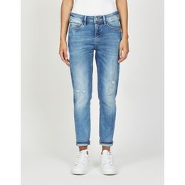 Relax-fit-Jeans Gang "94AMELIE CROPPED", Damen, Gr. 28, N-Gr, azure blau destroy, Denim/Jeans, Obermaterial: 90% Baumwolle, 6% Polyester, 4% Elasthan, relaxed fit 7/8-L&auml;nge, Jeans Relax-fit-Jeans, aus robustem Gabardine Stretch