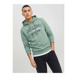 Jack & Jones PlusSize Hoodie "JJELOGO SWEAT HOOD 2 COL 24/25 NOOS PLS", Herren, Gr. 5XL, mineral blau, angeraute Sweatware, Obermaterial: 70% Baumwolle, 30% Polyester, JACK & JONES PLUSSIZE, regular fit normal, ohne Ausschnitt, Rippb&uuml;ndchen, Sweatshirts Hoodie, mit Logo Frontprint