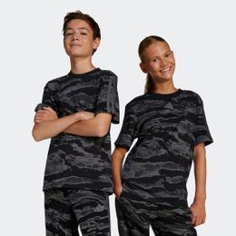 T-Shirt adidas Sportswear "J CAMO T", Jungen, Gr. 128, schwarz (schwarz, grau five), Obermaterial: 100% Baumwolle, Rundhals, Shirts T-Shirt