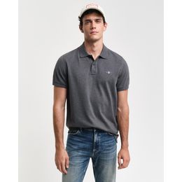 Poloshirt Gant "REG SHIELD SS PIQUE POLO", Herren, Gr. S, grau (anthrazit), Jersey, Obermaterial: 100% Baumwolle, meliert, regular fit h&uuml;ftlang, hoch geschlossener Ausschnitt, B&uuml;ndchen, Shirts Poloshirt, mit Logo und Flachstrickkragen 100% Baumwolle Pique