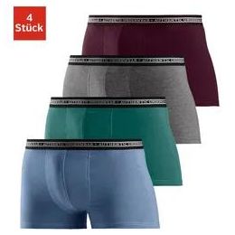 Boxer AUTHENTIC UNDERWEAR "Boxershorts f&uuml;r Herren", Herren, Gr. 5M, 4 Stk., bunt (blau, petrol, anthrazit, meliert, bordeaux), Jersey, Obermaterial: 95% Baumwolle, 5% Elasthan, unifarben, Unterhosen, schwarzer Webbund mit Logoschriftzug