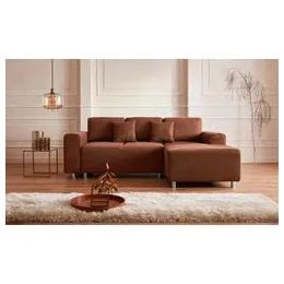 Ecksofa Home Affaire "Gy&ouml;r", braun (cognac), B:235cm H:88cm T:160cm, Microfaser (100% Polyester);Luxus-Microfaser Lederoptik (100% Polyester);Struktur (100% Polyester);Samtoptik (100% Polyester);Struktur weich (100% Polyester), Sofas, Ecksofa, L-Form, wahlweise mit Bettfunktion und Bettkasten incl. 2 Zierkissen