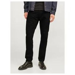 Jack & Jones Tapered-fit-Jeans JACK & JONES "JJIMIKE JJORIGINAL CJ SN", Herren, Gr. 28, L&auml;nge 30, schwarz (schwarz denim), Denim/Jeans, Obermaterial: 99% Baumwolle, 1% Elasthan, Abriebeffekte, clean, bequem lang, Jeans, mit Five-Pocket-Design