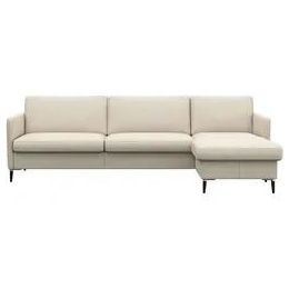 Ecksofa FLEXLUX "Fiore, super Sitzkomfort durch Kaltschaum im Sitz, L-Form", wei&szlig; (warm wei&szlig;), B:247cm H:85cm T:92cm, 100% Echteder, Sofas, Ecksofa, schmale Armlehnen, F&uuml;&szlig;e Alu+schwarz