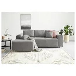 Ecksofa Home Affaire "Gy&ouml;r", grau (hellgrau), B:235cm H:88cm T:160cm, 100% Polyester, Sofas, Ecksofa, L-Form, wahlweise mit Bettfunktion und Bettkasten incl. 2 Zierkissen