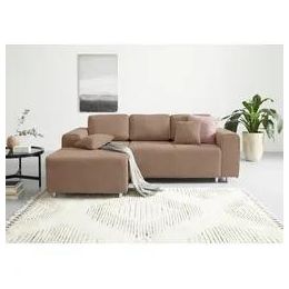 Ecksofa Home Affaire "Gy&ouml;r", grau (taupe), B:235cm H:88cm T:160cm, 100% Polyester, Sofas, Ecksofa, L-Form, wahlweise mit Bettfunktion und Bettkasten incl. 2 Zierkissen