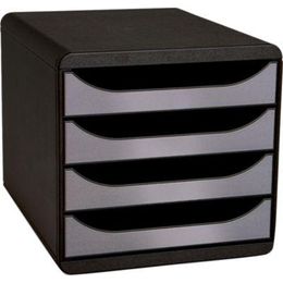 Exacompta Big Box Plus Metallic Silber, 4 offene Schubladen A4/A4+/24x32 cm, leise mit Stopp, stapelbar