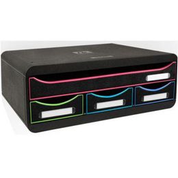 Exacompta TOOLBOX Schwarz/Harlekin, Ablagemodul A4+ mit 4 Schubladen, 27 cm tief, 13,5 cm hoch, stapelbar, 25 Jahre